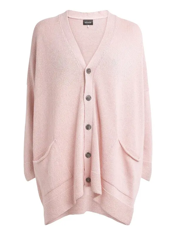 Eskandar Linen & Organic Cotton V-neck Cardigan - Pink