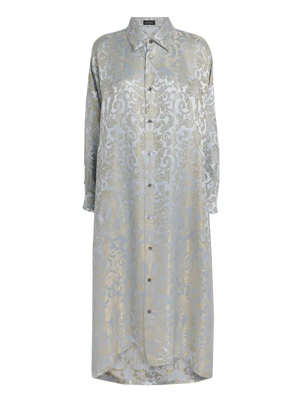 Eskandar Jacquard Button-up A-line Midi Shirt Dress - Blue