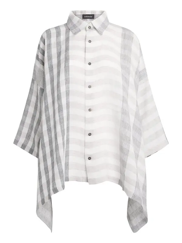 Eskandar Linen Cape Shirt With Asymmetrical Hem - Blue