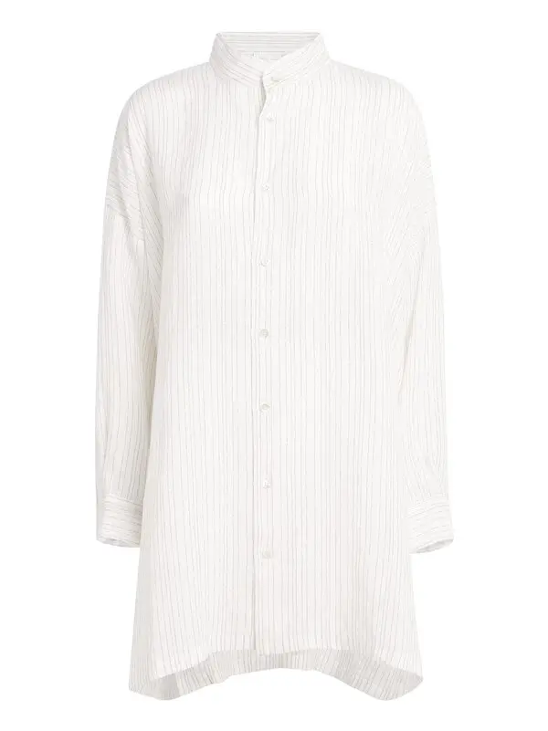 Eskandar Linen-blend Striped Collarless Shirt - White