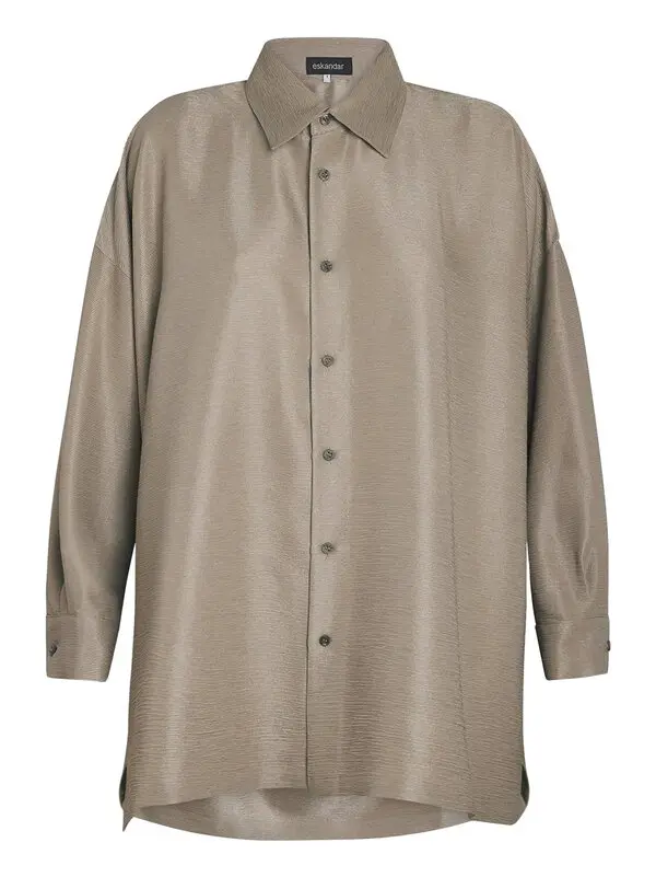 Eskandar Silk Plissé Wide A-line Shirt - Grey