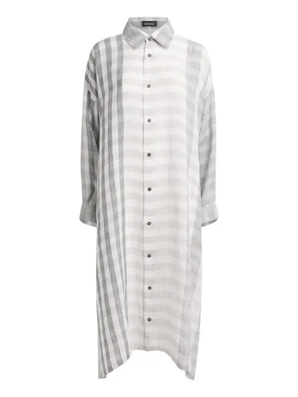 Eskandar Linen A-line Shirt Dress - Blue