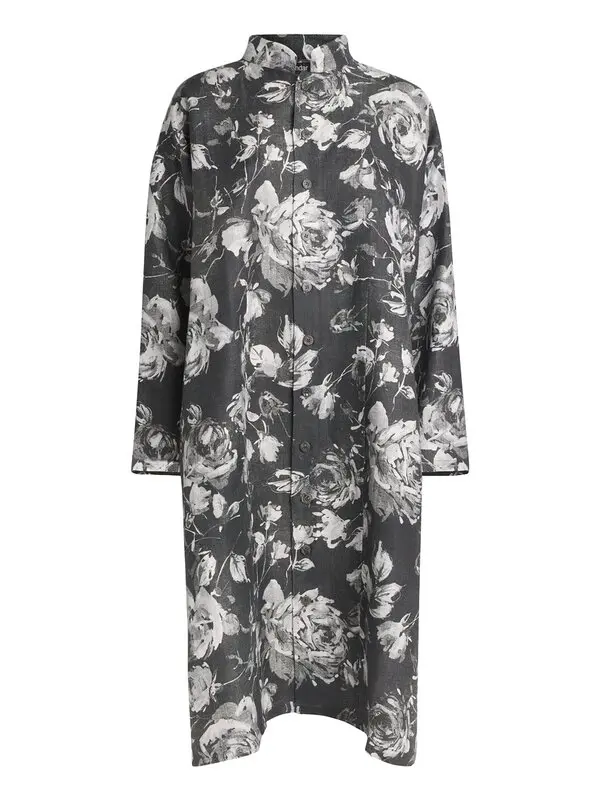 Eskandar Linen Floral Panel Jacket - Grey
