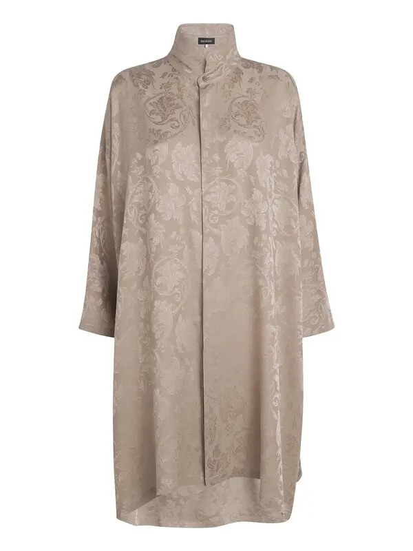 Eskandar Silk Jacquard Mandarin Collar Shirt - Grey