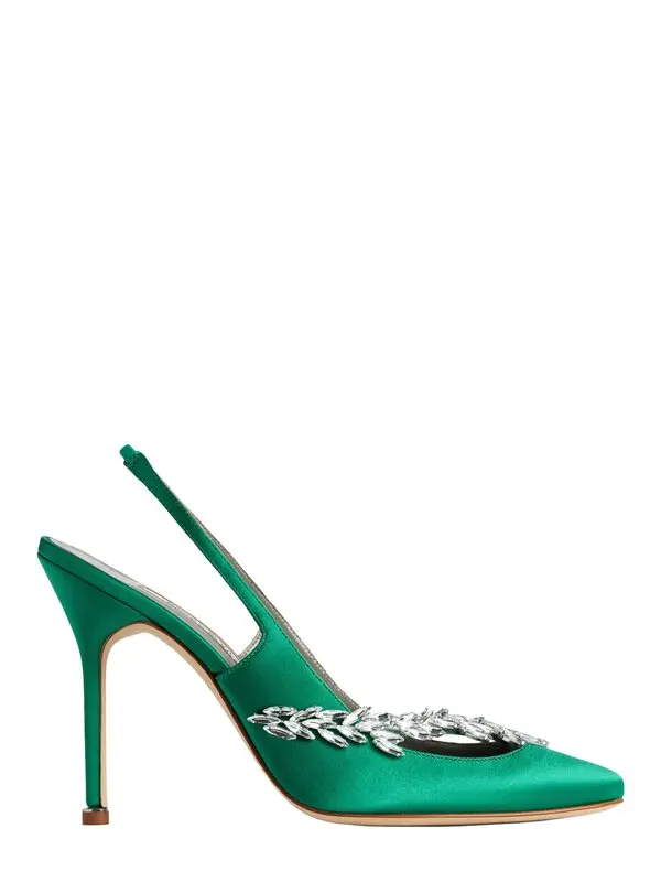 Balenciaga X Manolo Blahnik Embellished Slingback Heels - Green
