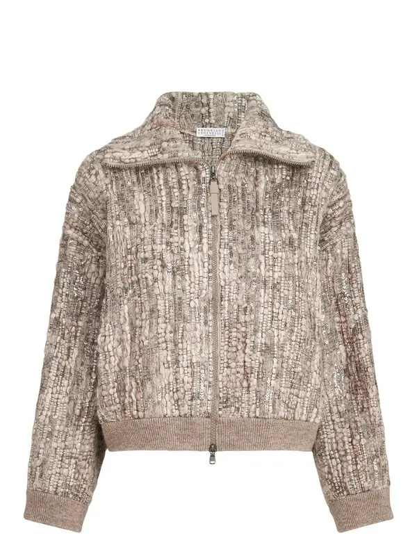Brunello Cucinelli Mohair-blend Sequined Cardigan - Beige