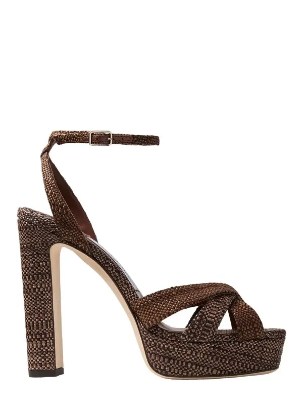JIMMY CHOO Kove 120 Woven Platform Sandals - Brown