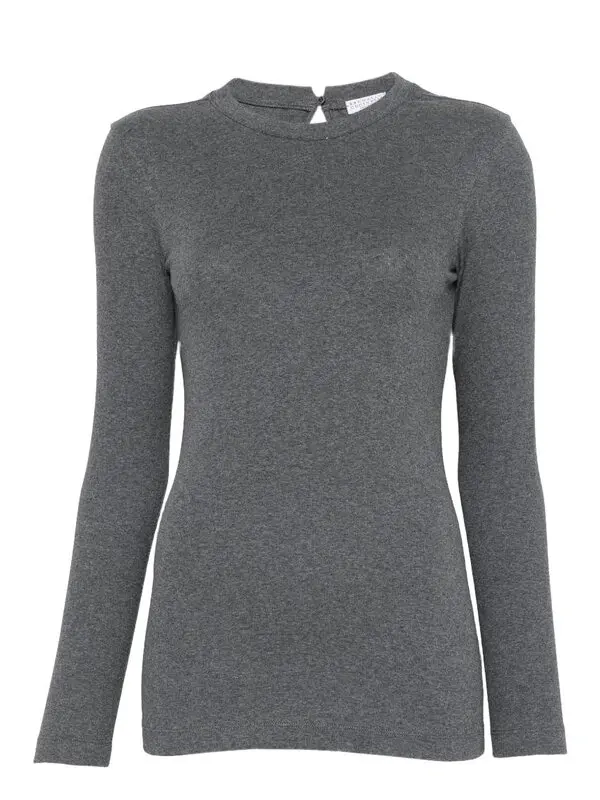 Brunello Cucinelli Dark Monili Trim Crewneck Sweater - Grey
