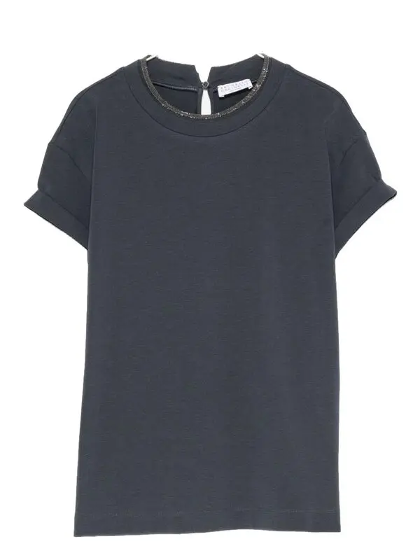 Brunello Cucinelli Monili Trimmed Cotton T-shirt - Blue