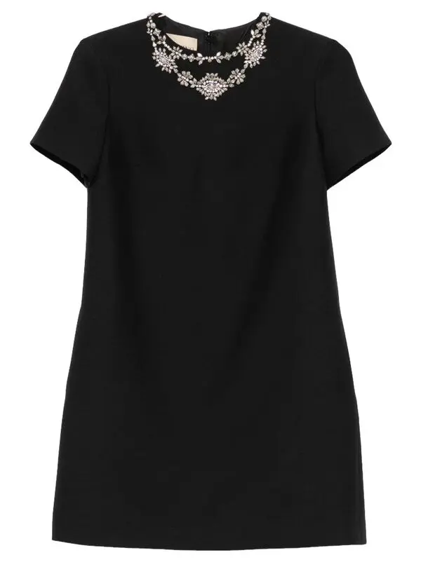 Valentino Garavani Wool And Silk Blend Mini Dress With Crystal Embellishment - Black