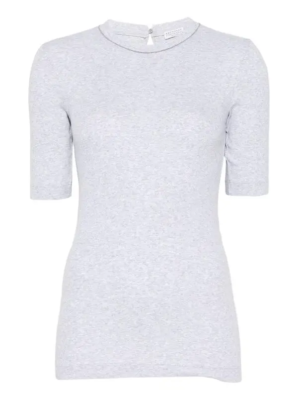 Brunello Cucinelli Crewneck Sweater With Monili Trim - Grey