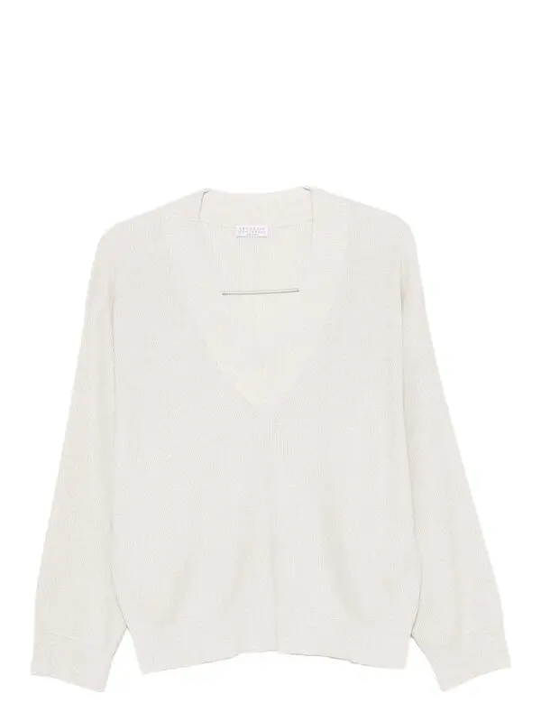 Brunello Cucinelli V-neck Cotton Sweater - Beige