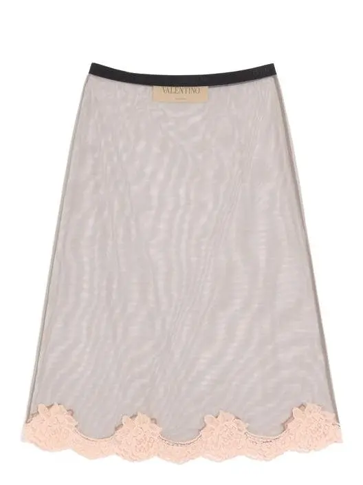 Valentino Garavani Tulle Midi Skirt With Lace Hem - Grey