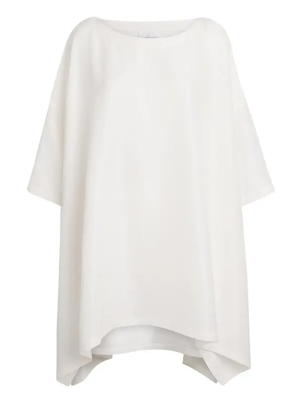 Eskandar Silk Plissé Boat-neck Longline Top - White