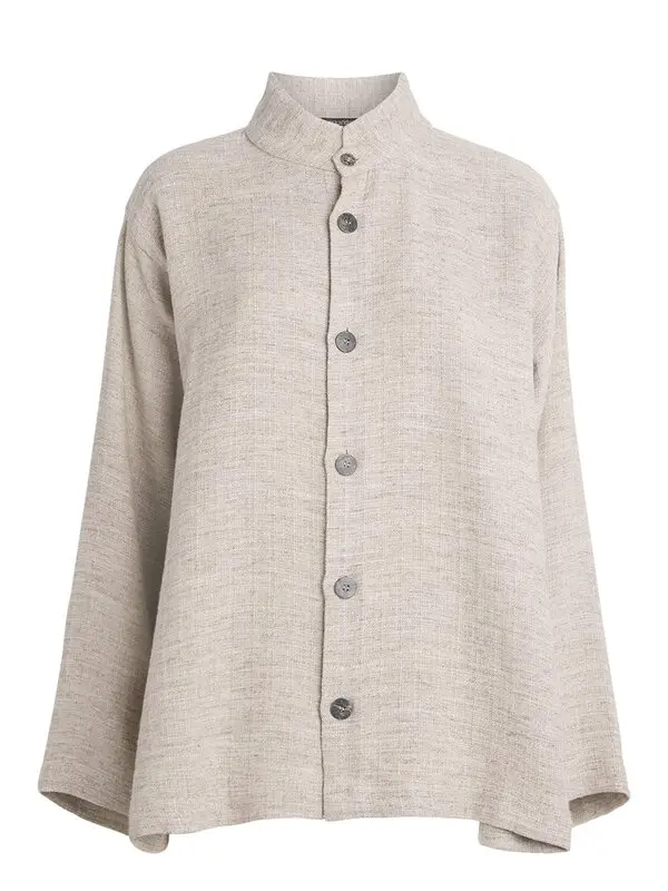 Eskandar Linen-blend Tweed Mandarin Collar Jacket - Neutral