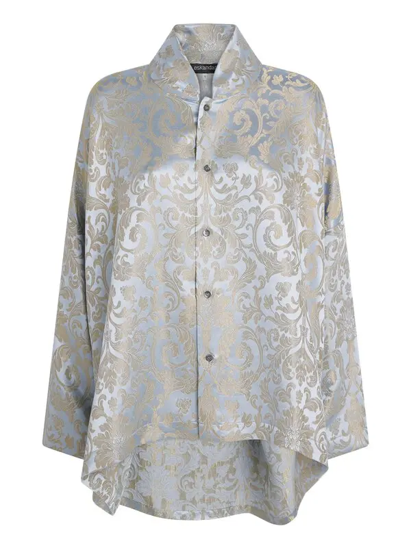 Eskandar Metallic Jacquard Stand-collar Shirt - Blue