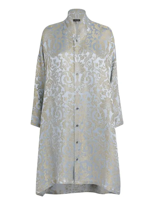 Eskandar Jacquard Wide A-line Shirt - Blue