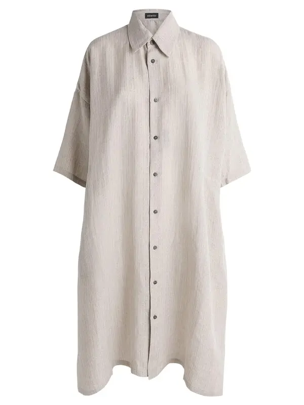 Eskandar Linen-blend Stripe Midi Shirt Dress - Neutral