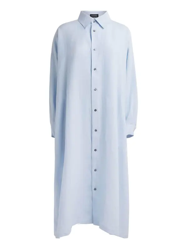 Eskandar Linen A-line Midi Shirt Dress - Blue