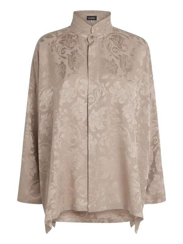 Eskandar Silk Jacquard Mandarin Collar Shirt - Grey