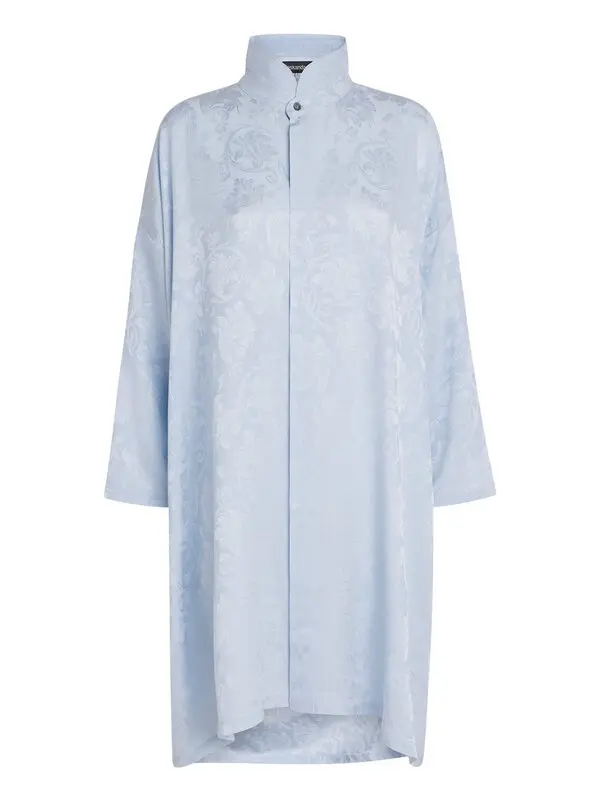 Eskandar Silk Jacquard Double-stand Collar Shirt - Blue