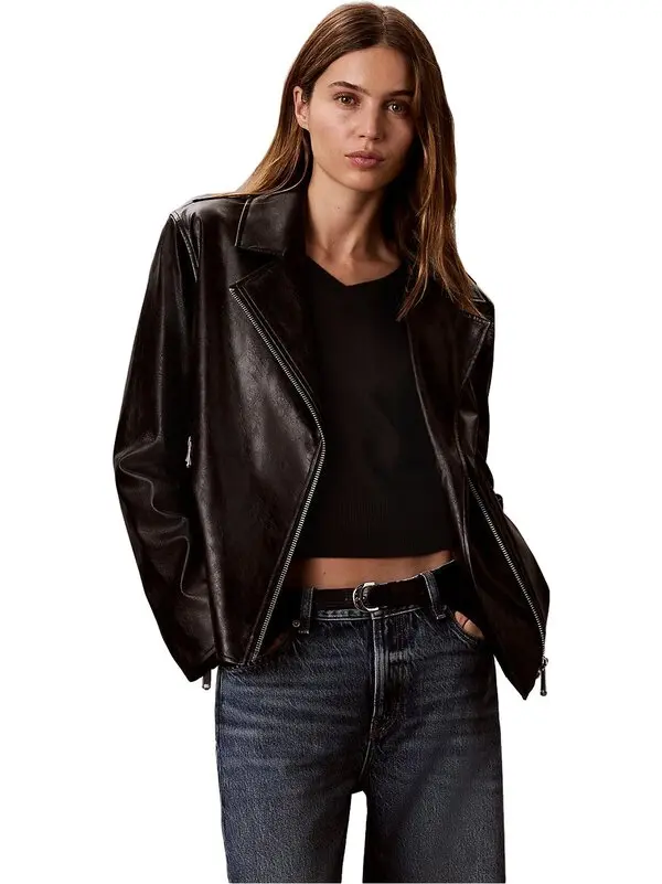 Calvin Klein Faux Leather Moto Jacket - Black