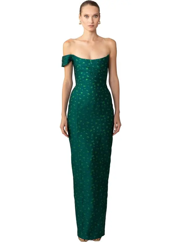 SAU LEE Jackson Jacquard Gown - Green