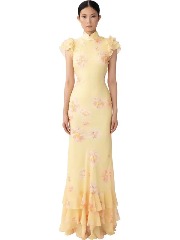 SAU LEE Gemma Floral Chiffon Maxi Dress - Yellow Multi