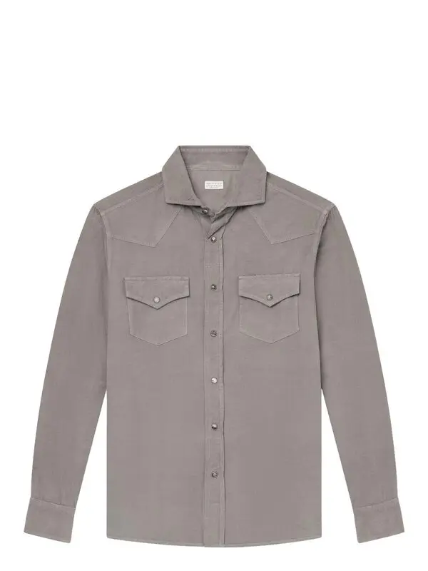 Brunello Cucinelli Cutaway-collar Cotton-corduroy Western Shirt - Gray