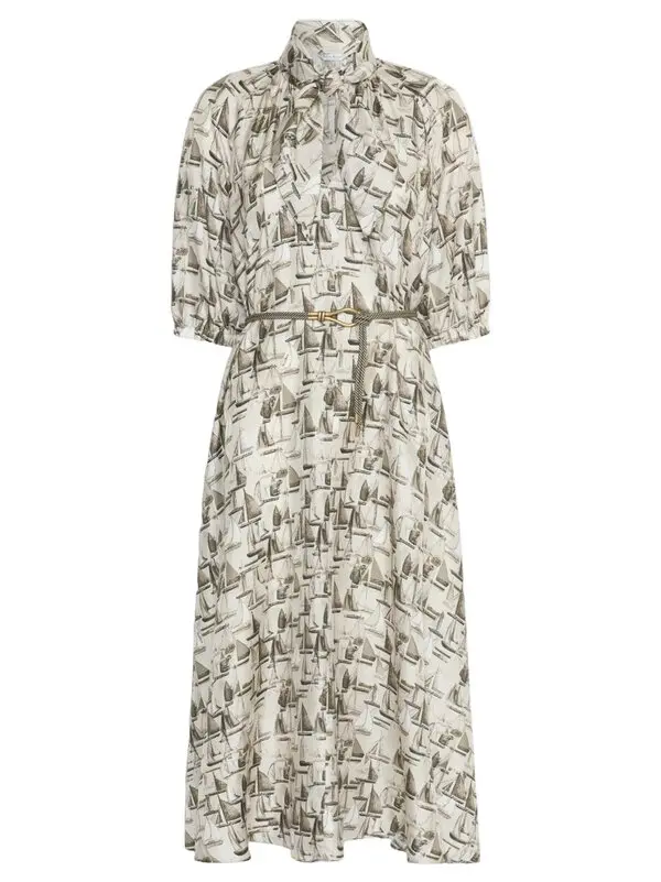 Max Mara Printed Silk Dress - Stone