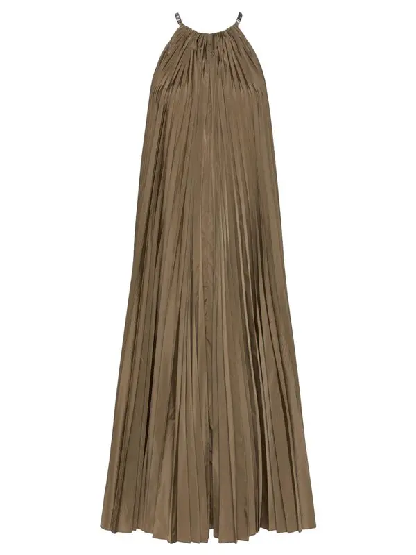 Max Mara Sleeveless Plissé-pleated Taffeta Maxi Dress - Mud
