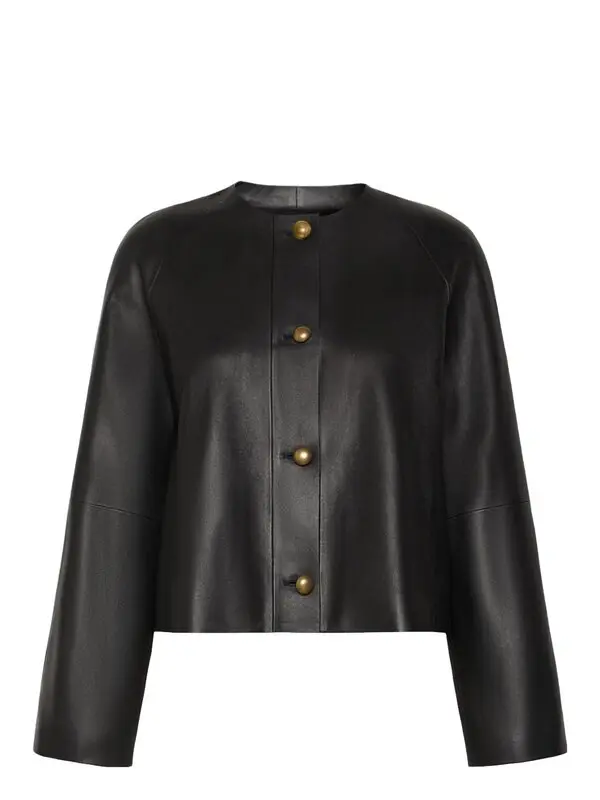 Max Mara Nappa Leather Crew-neck Jacket - Black