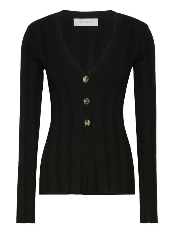 Max Mara Slim-fit Rib-knit Viscose Cardigan With V-neckline - Black