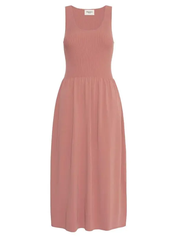 Max Mara Long Rib-knit Bodice & Plain-knit Skirt Dress - Terra Cotta