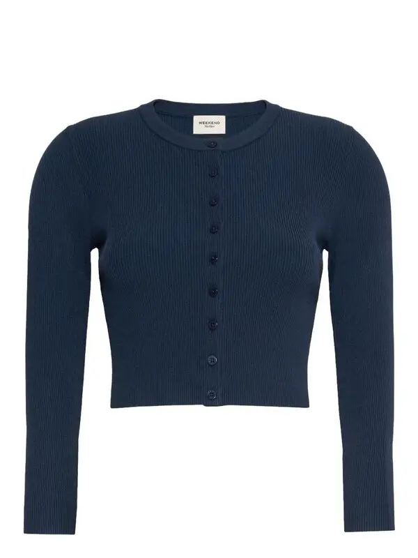 Max Mara Fine Rib-knit Viscose Cardigan - Navy