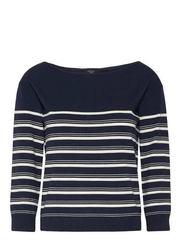 Max Mara Stockinette-stitched Stretch Viscose Yarn Sweater With Boat Neck And 3/4 Sleeves - Navy