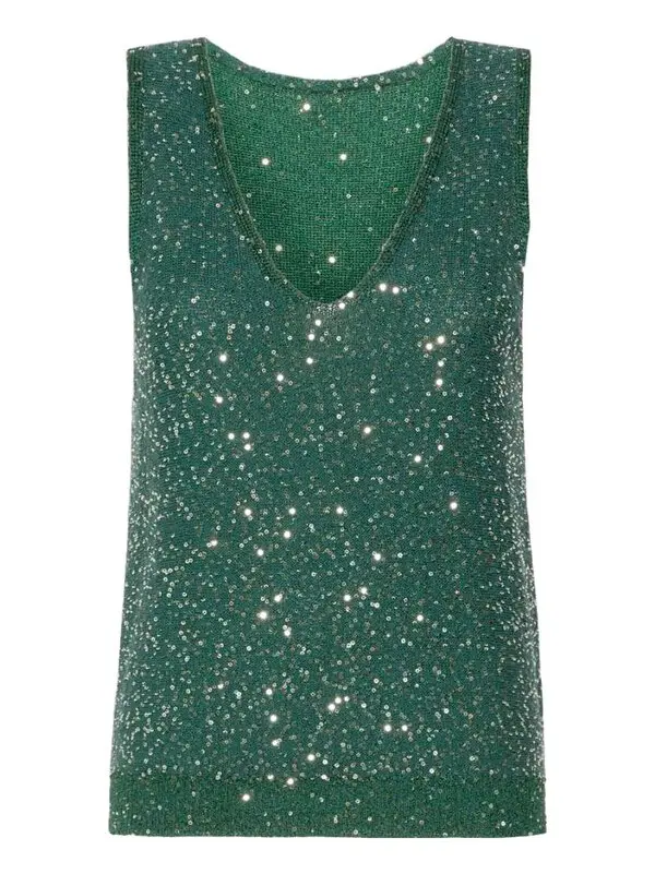 Max Mara Sleeveless Sequin Sweater - Green