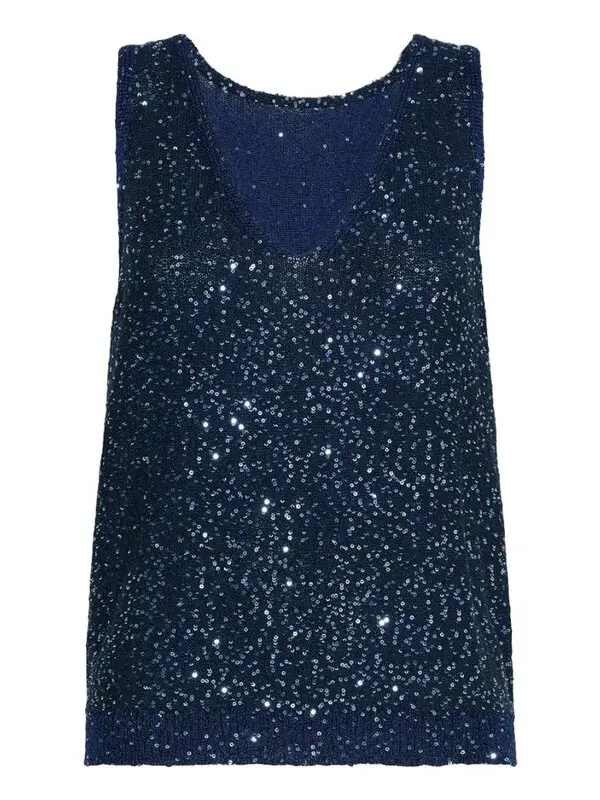 Max Mara Sleeveless Sequined Sweater - Navy