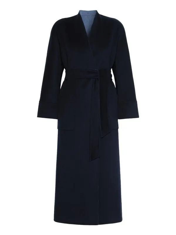 Max Mara Reversible Wool Drape Coat - Navy