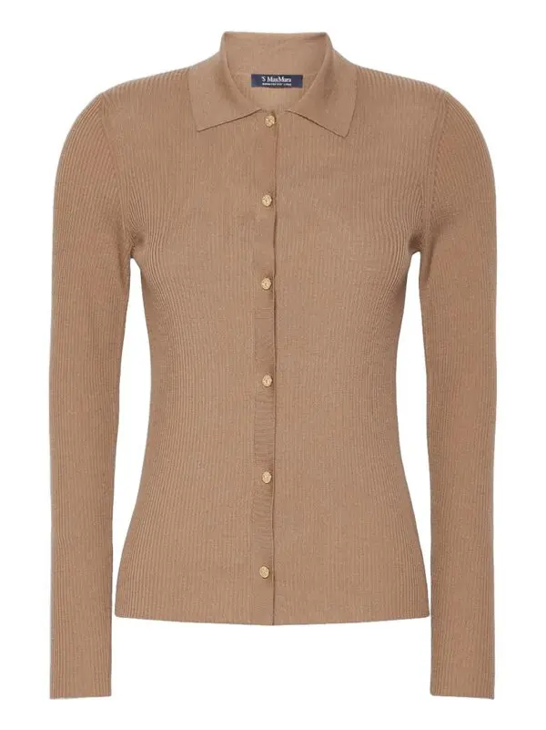 Max Mara Fitted Ribbed Knit Wool Cardigan - Camel