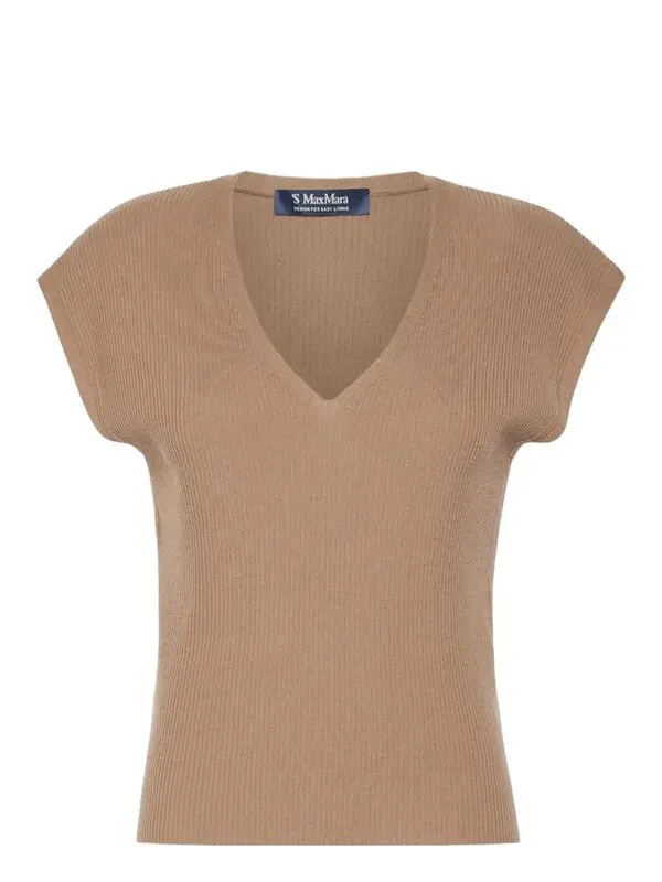 Max Mara Ribbed Wool Gilet With V-neck - Camel