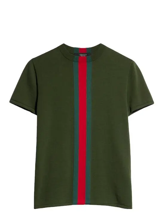 Gucci Knit Cotton T-shirt With Web Intarsia - Green