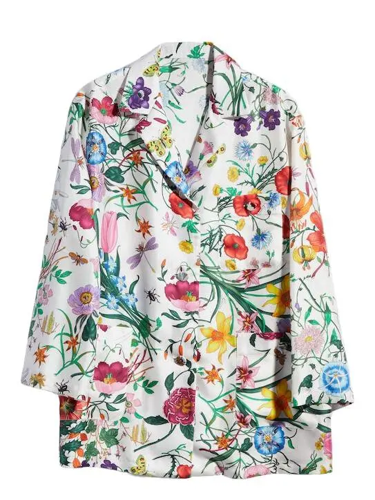 Gucci Printed Silk Twill Shirt - White