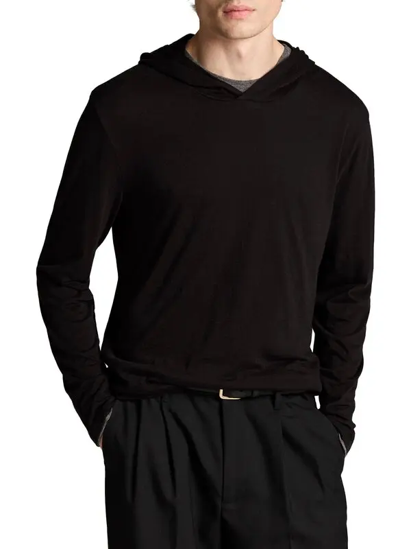 Vince Slub Pima Cotton Double-layer Hoodie - Black/medium Heather Grey