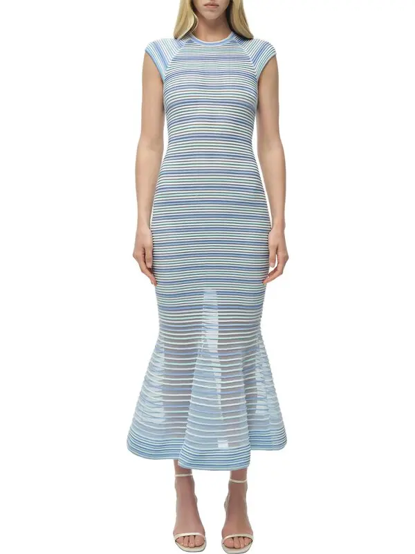 Simkhai Danica Stripe Knit Mermaid Midi Dress - Blue