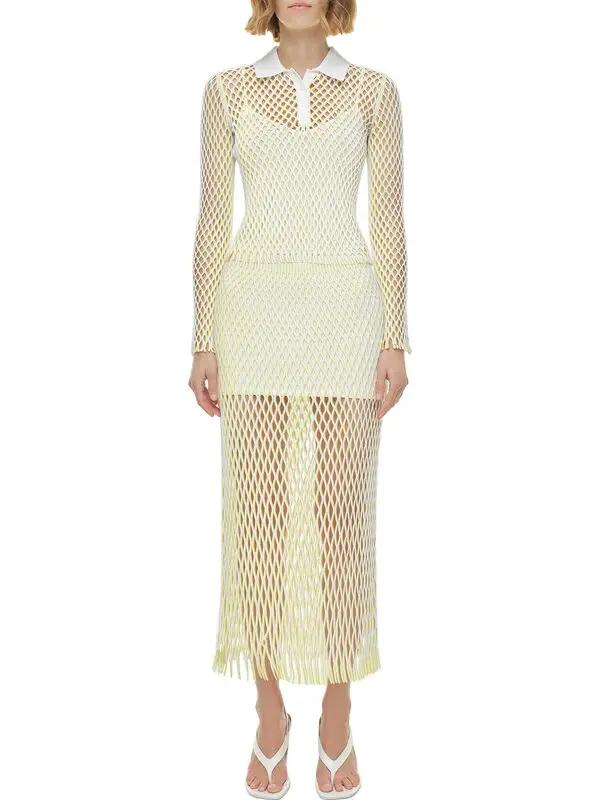 Simkhai Petra Openwork Knit Polo Top - Yellow