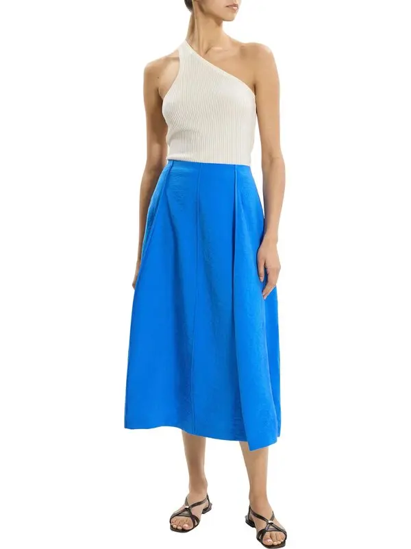 Theory Relaxed Silk Curved Parachute Midi Skirt - Blue