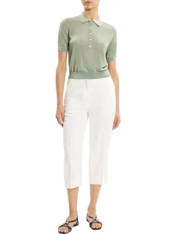 Theory Linen Twill Capri Pants With Slit Hem - White