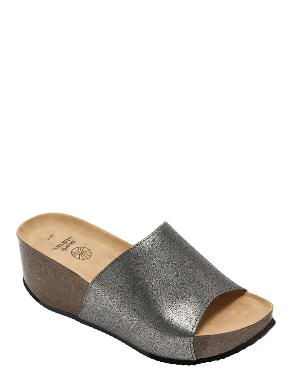 BEDROOM ATHLETICS Inoro Vegan Wedge Metallic Sliders - Silver