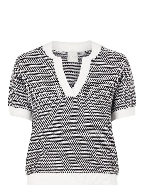 Varley Dora Striped V-neck Knit Top - Black